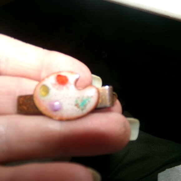 None | Jewelry | Vintage Copper Enameled Clip Artist Palate Shape ...